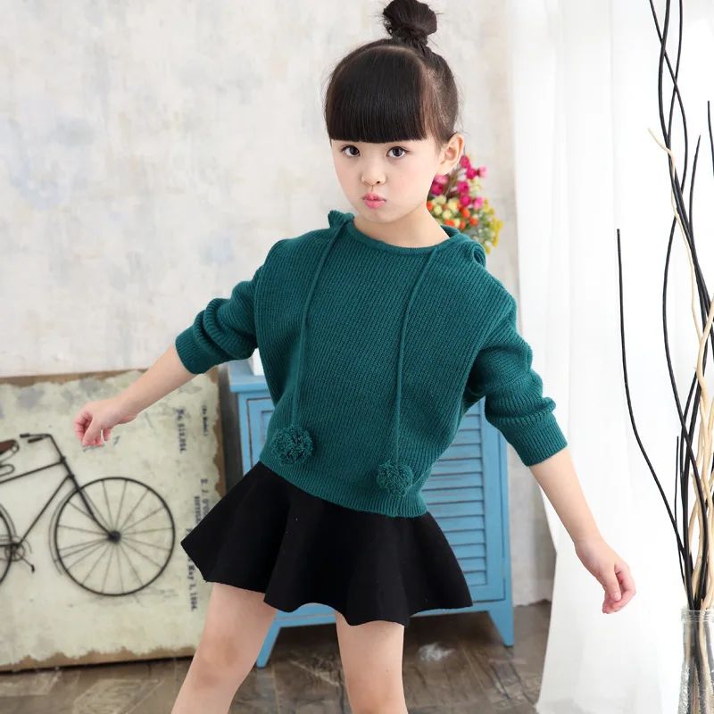 Autumn Girls Jumper and Skirt Set Kids Hooded Sweater + Black Mini ...