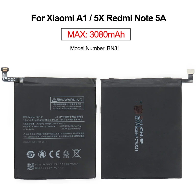Mi A1 Internal Replacement Battery Quality Lithium 3000 / 3080 mAh for ...