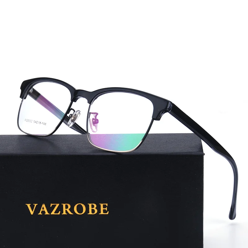 Vazrobe Best Acetate Oversized Eyeglasses Frame Men Prescription Spectacles Semi Rimless Eye