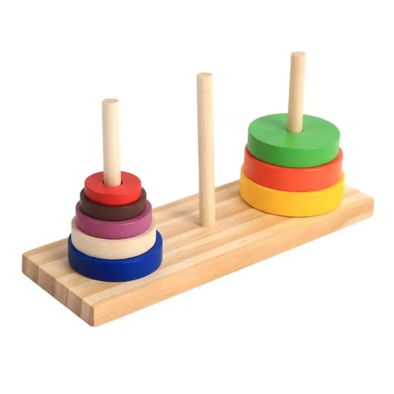 Wooden Puzzle Stacking Tower Of Hanoi Kid Mathematical Montessori ...