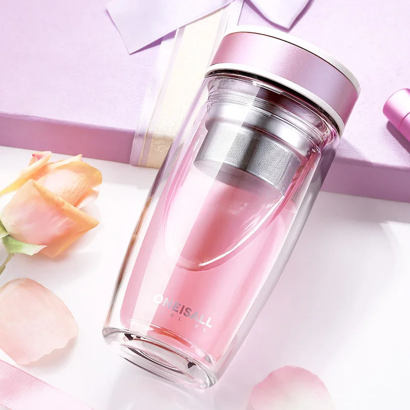 ONEISALL 380ML Glass Travel Mug with tea Filter Glass Cup Business Heat ...