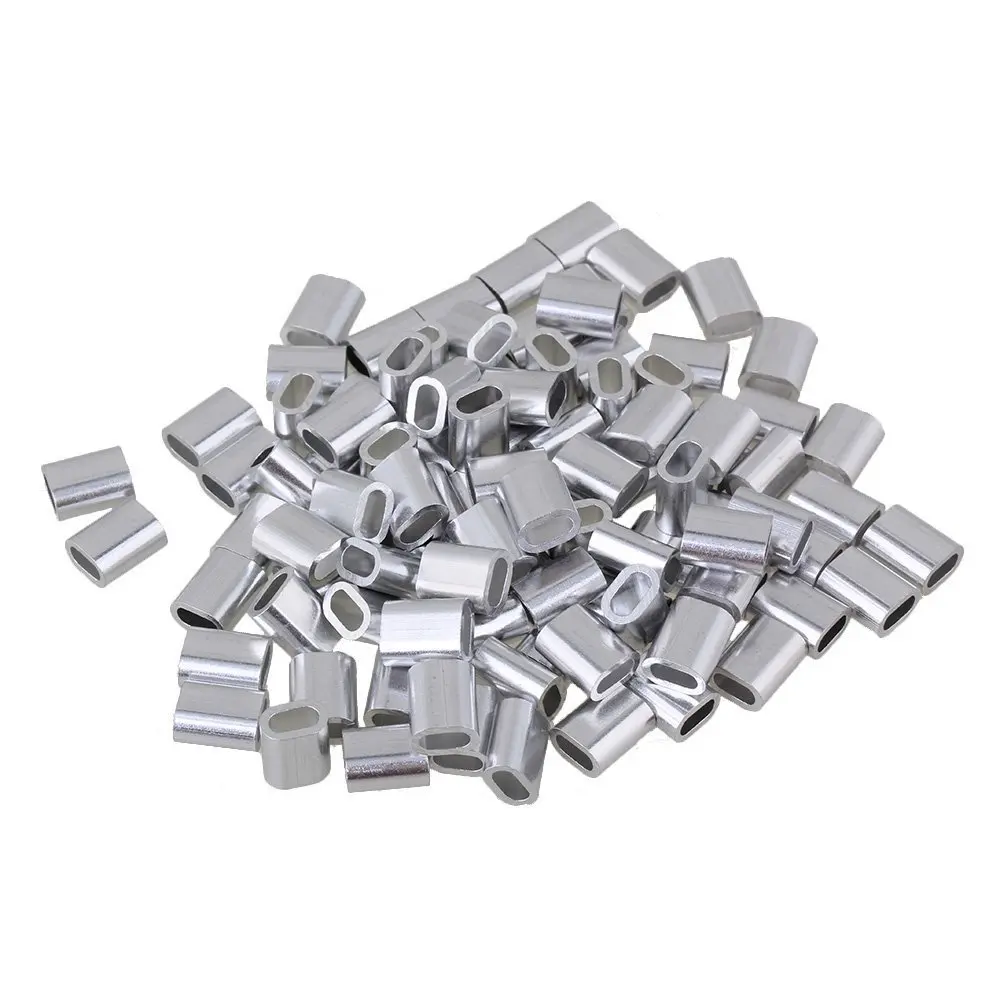 200pcs Oval Shape Sliver Aluminum Crimping Loop Wire Rope Clip Sleeves ...