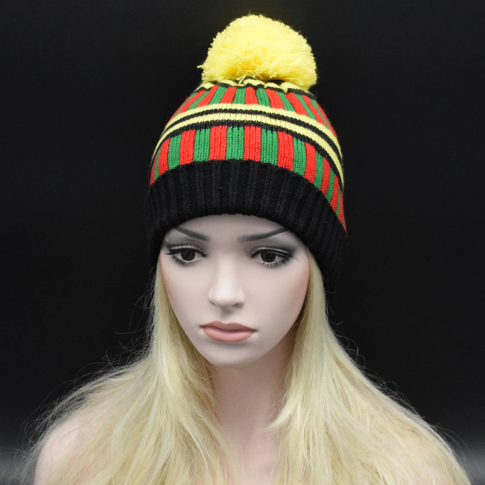 2017 Winter New Style Girl Hats Mixed Color Striped Knitted Warm ...
