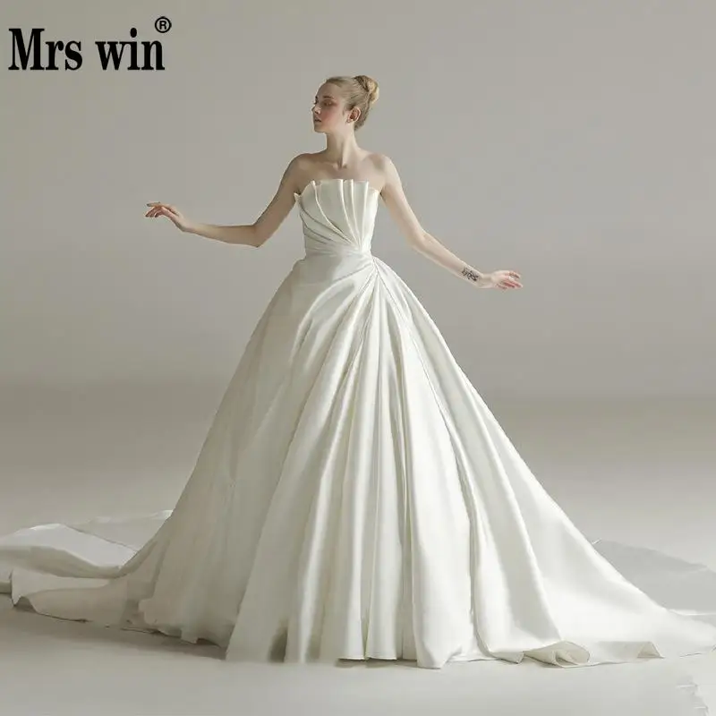 2019 New Mrs Win Wedding Dresses Luxury Satin Strapless Lace Up ...