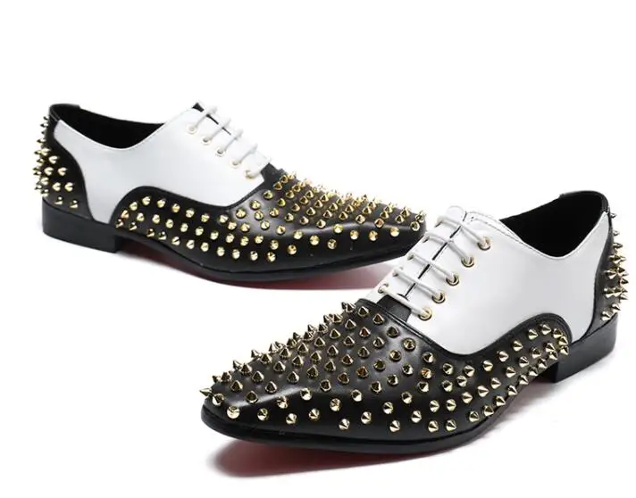 2019 Spring/Autumn European Rivets Mixed Color Men Dress Shoes Pointed ...