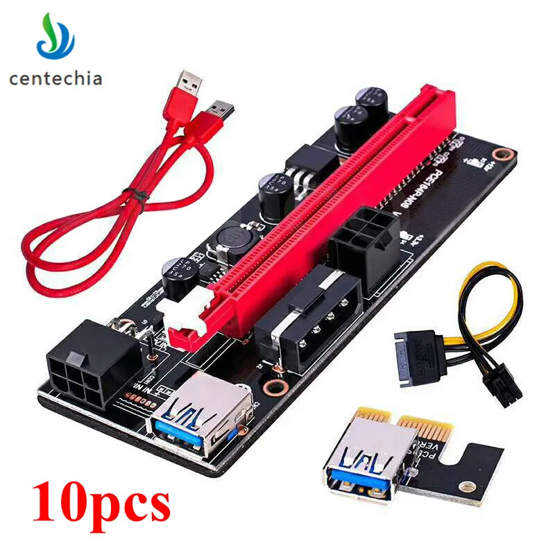 009s PCIe Riser PCI E 1x to 16x Extender USB3.0 Cable SATA to 6Pin 4pin ...