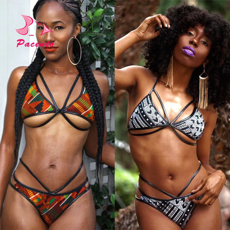 Pacento 7 Styles Black Gold Bordered African Swimwear Female Hollow