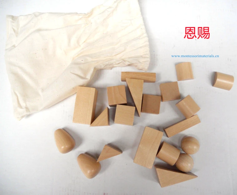 Montessori Geometric Solids in Mystery Bag Cognitive Toys Wooden Shapes ...