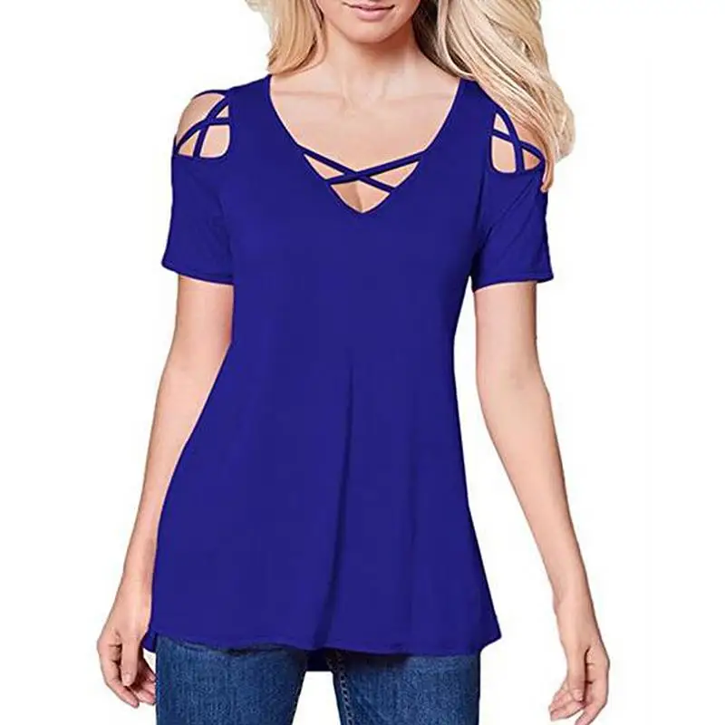 Buy Summer Women T Shirt Sexy Criss Cross Bandage