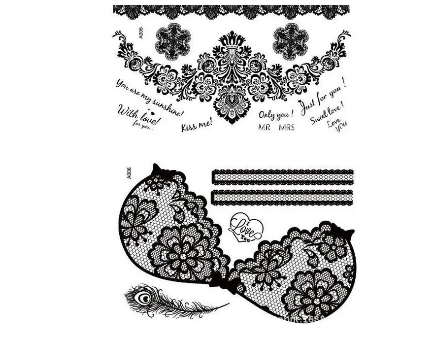 2pcs Black Lace Tattoo Temporary Henna Tattoo Bra Sex Design Sticker ...