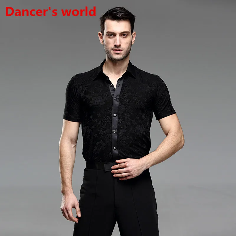 2017 Short Sleeves Round Neck Mens Latin Shirts Dance Top Ballroom ...