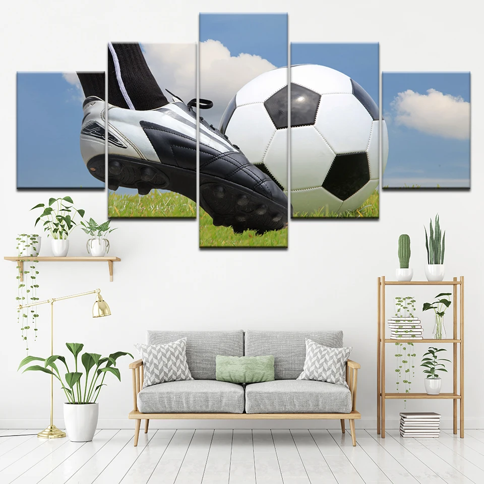 Canvas Painting Football Under Blue Heaven 5 Pieces Wall Art Painting ...