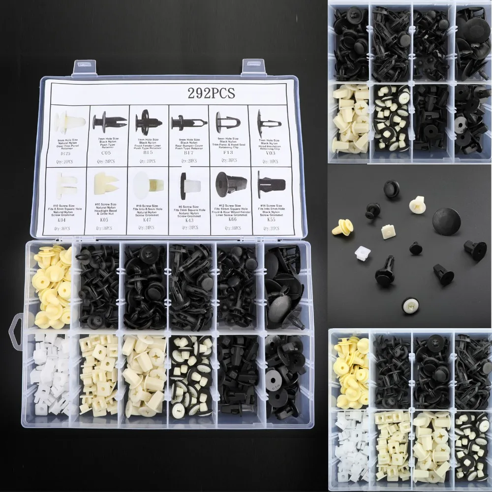 Areyourshop Car 292pcs Fender Door Hood Bumper Trim Clips Body Retainer ...
