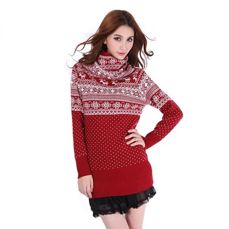 Women Cotton Wool Red Knitted Sweater 2015 New Cute Christmas Printed ...