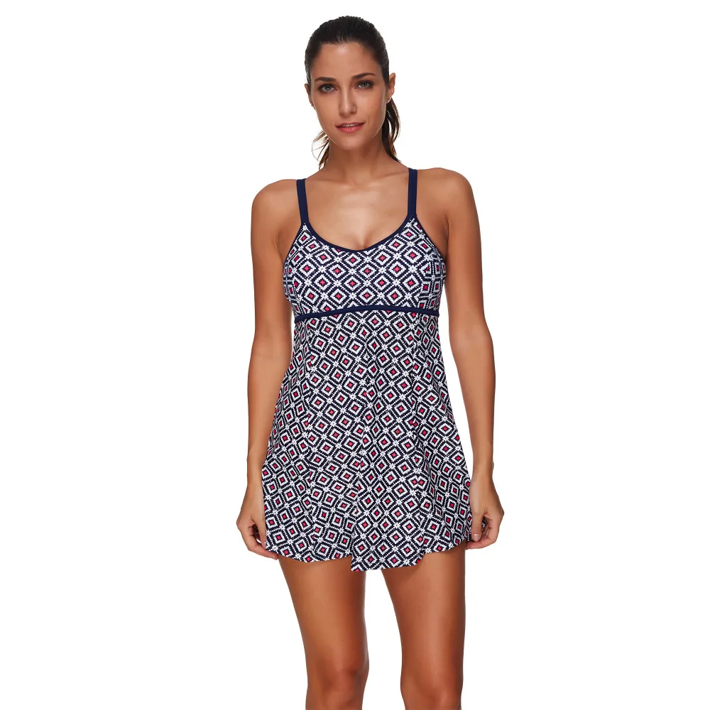 Tcbsg One Piece Skirts Plaid Swimsuit Bandage Tankini Swimwear Womens