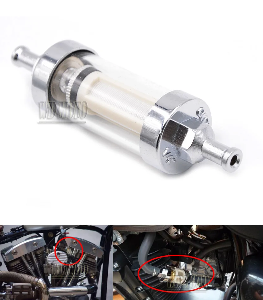 new style short chrome plated clear view glass fuel filter 1/4'' for ...