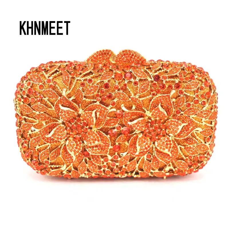 KHNMEET-Orange-Crystal-Clutch-Bag-Flower-Female-Evening-Bag-Diamond ...