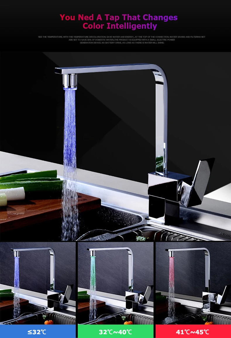 3 Colors NO Battery LED Water Faucet Tap Heads Glow LED Water Faucet ...