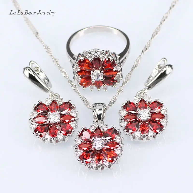 L&B Classic Red Rhinestone silver color Jewelry Sets For Women white ...