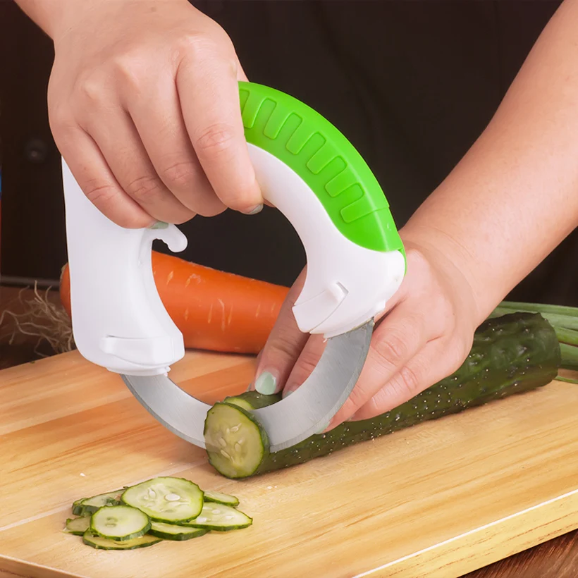 Rotatable Round Shape Kitchen Knives Multifunction Stainless Steel Cooking Tools Vegetable Meat