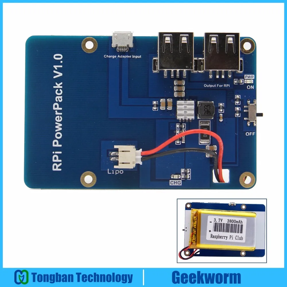 Raspberry Pi 3 Lithium Battery Expansion Board with 3.7V 3800mAh ...