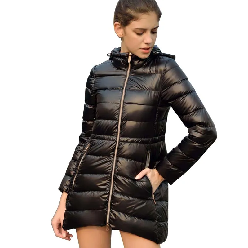 Women's Jacket made of goose feather Winter Medium Long duck Coat Plus ...