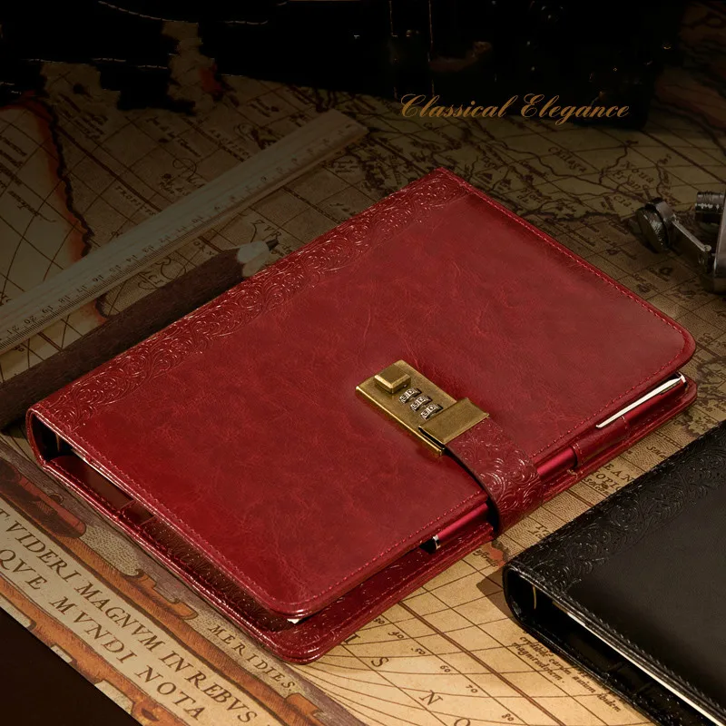 QSHOIC A5 Lock notebook vintage password ancient stationery notebook ...