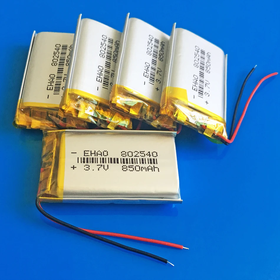 5 X 802540 3.7v 850mah Polymer Lithium Lipo Li Battery Rechargeable ...