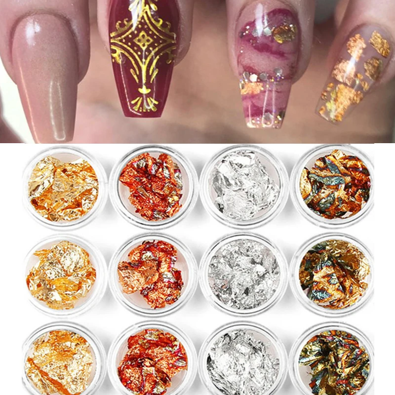 NEW! 12 Jars Nail Art Loose Glitter Flake Sparkles Nail Art Stickers ...