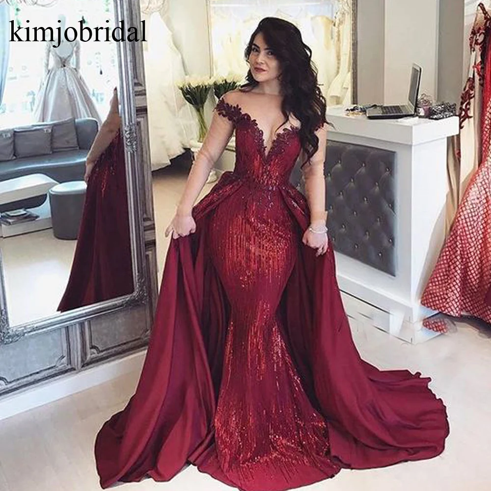 deep red evening dresses 2019 sweetheart neckline sequins bling bling ...