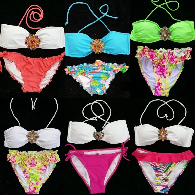 2017 Women Crystal Trikini Rhinestone Bikini Set Push Up Swimwear