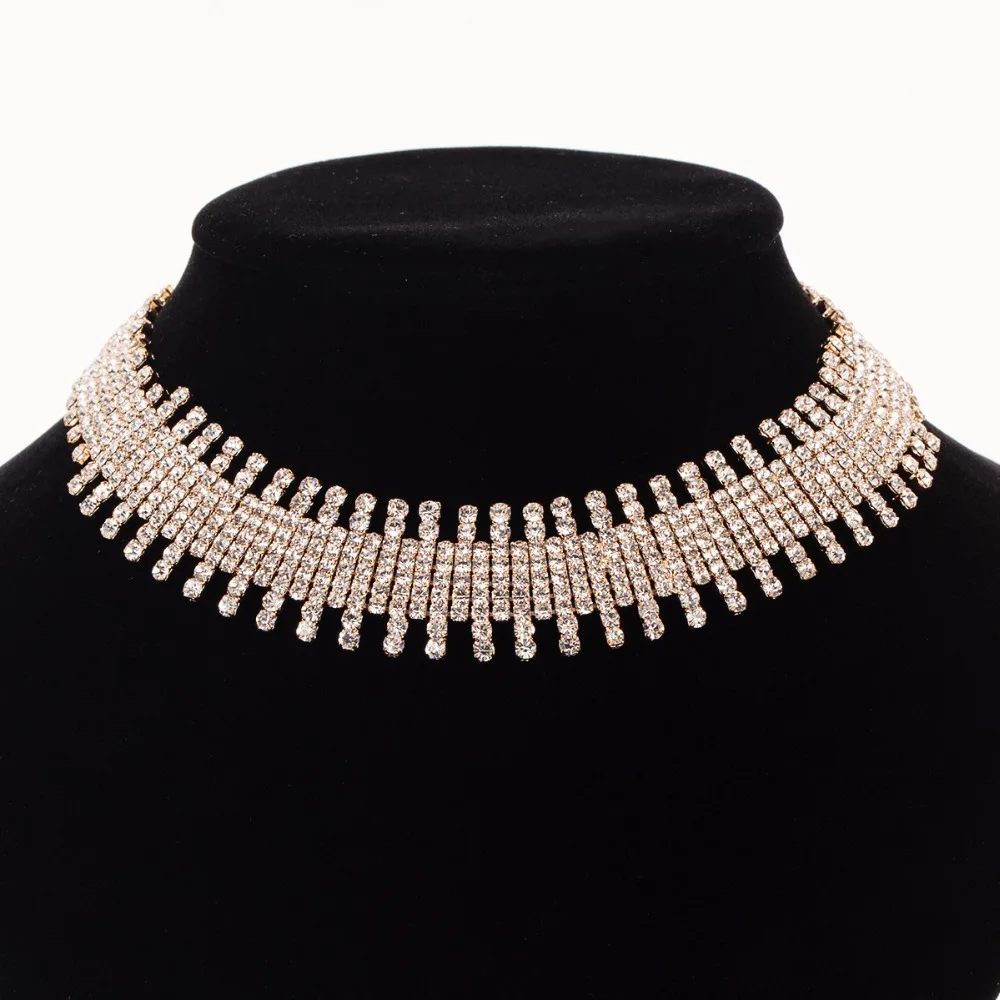 Rhinestone Chokers Necklace Bib Statement Necklace For Women Luxury