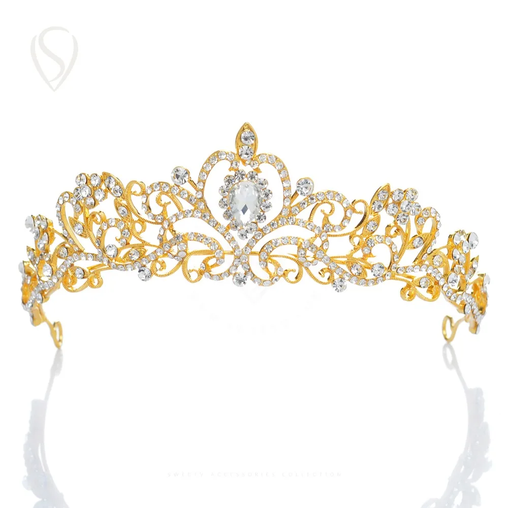 Clearance Sale Gold Princess Crown Headband Crystal Bridal Tiara
