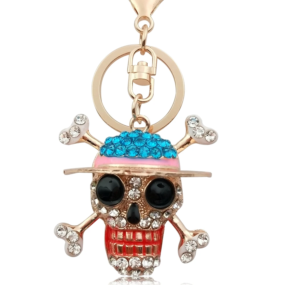 5-5CM-Pirate-Skull-Keychain-Crystal-Rhinestone-CZ-Key-Chain-Anime-One ...