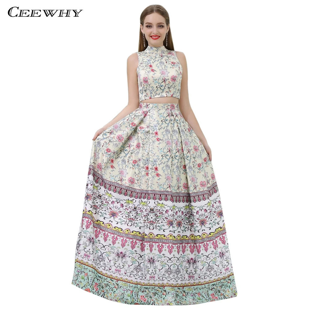 CEEWHY Two Piece Vintage Prom Dresses Floral Turkey Evening Dress ...