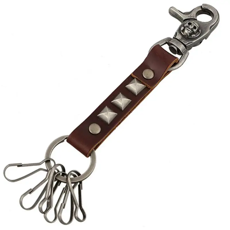 Punk Rock Gothic Skull Key Chain Alloy Skeleton Rivet Charm Leather Car ...