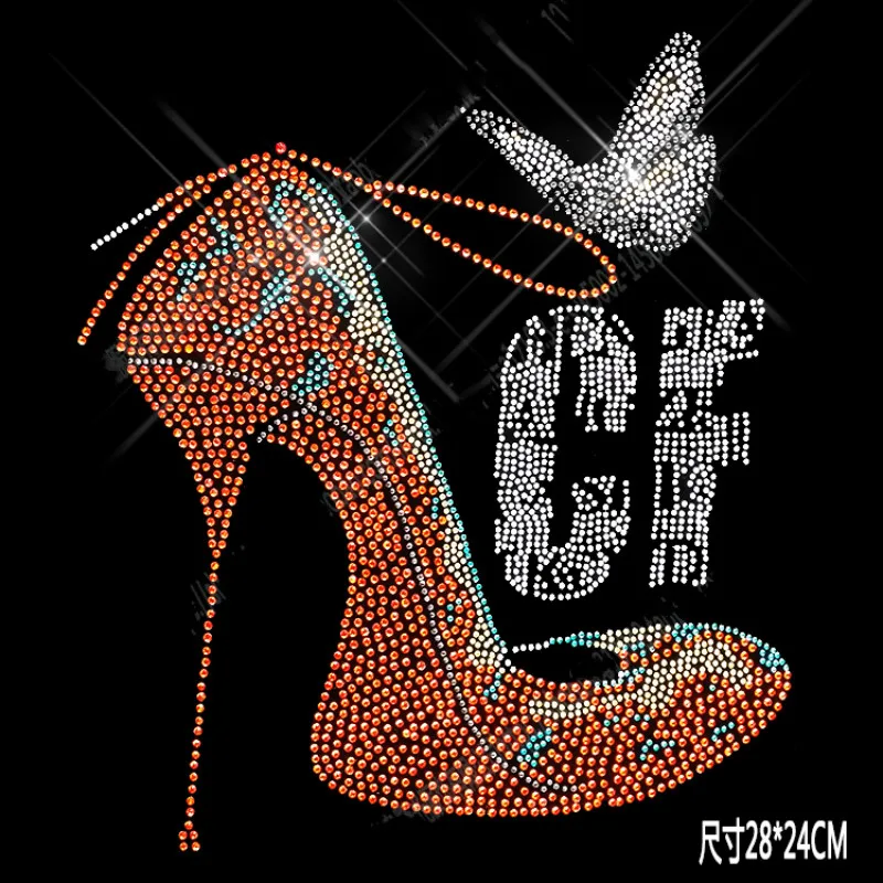 1PCS/1Lot Wholesale Butterfly Shoes Rhinestone Diamante Transfer Iron ...