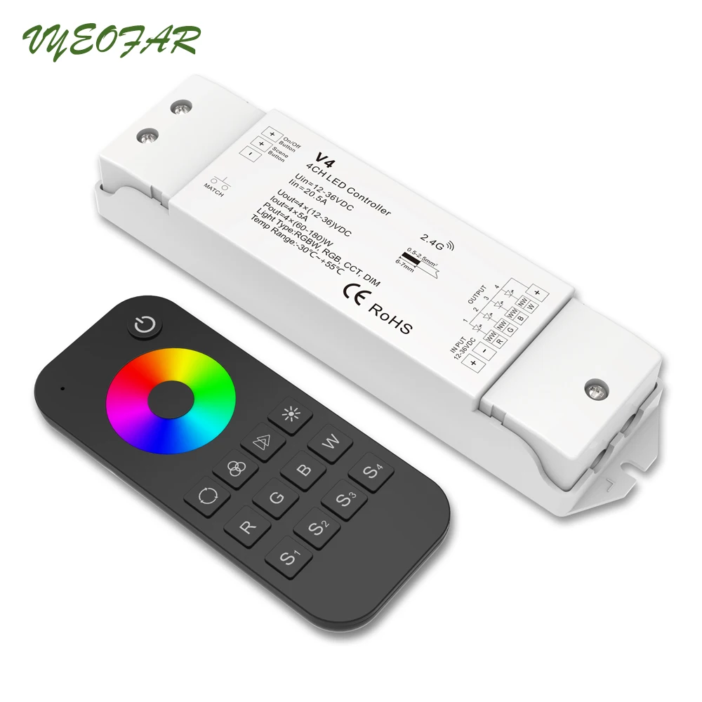 New-RT4-Wireless-Remote-Led-RGBW-Controller-With-2-4GHz-V4-Receiver-12V ...