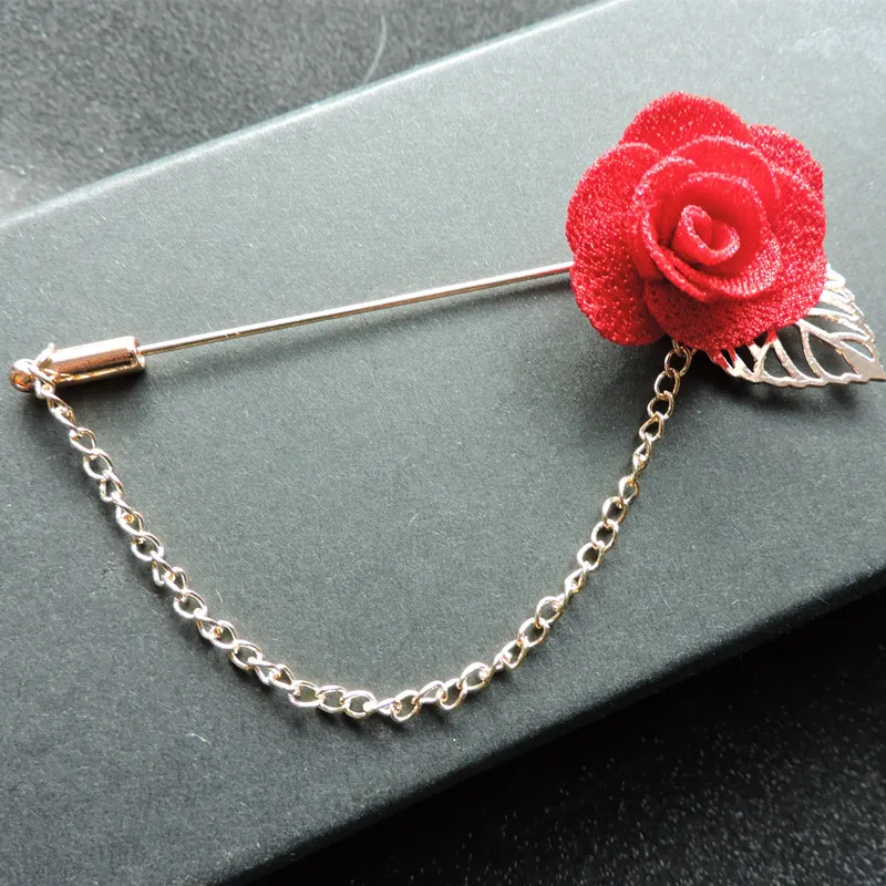Bovvsky Gold Tassel Chain Lapel Flower Metal Leaf Brooch Handmade Boutonniere Stick Brooch Pin