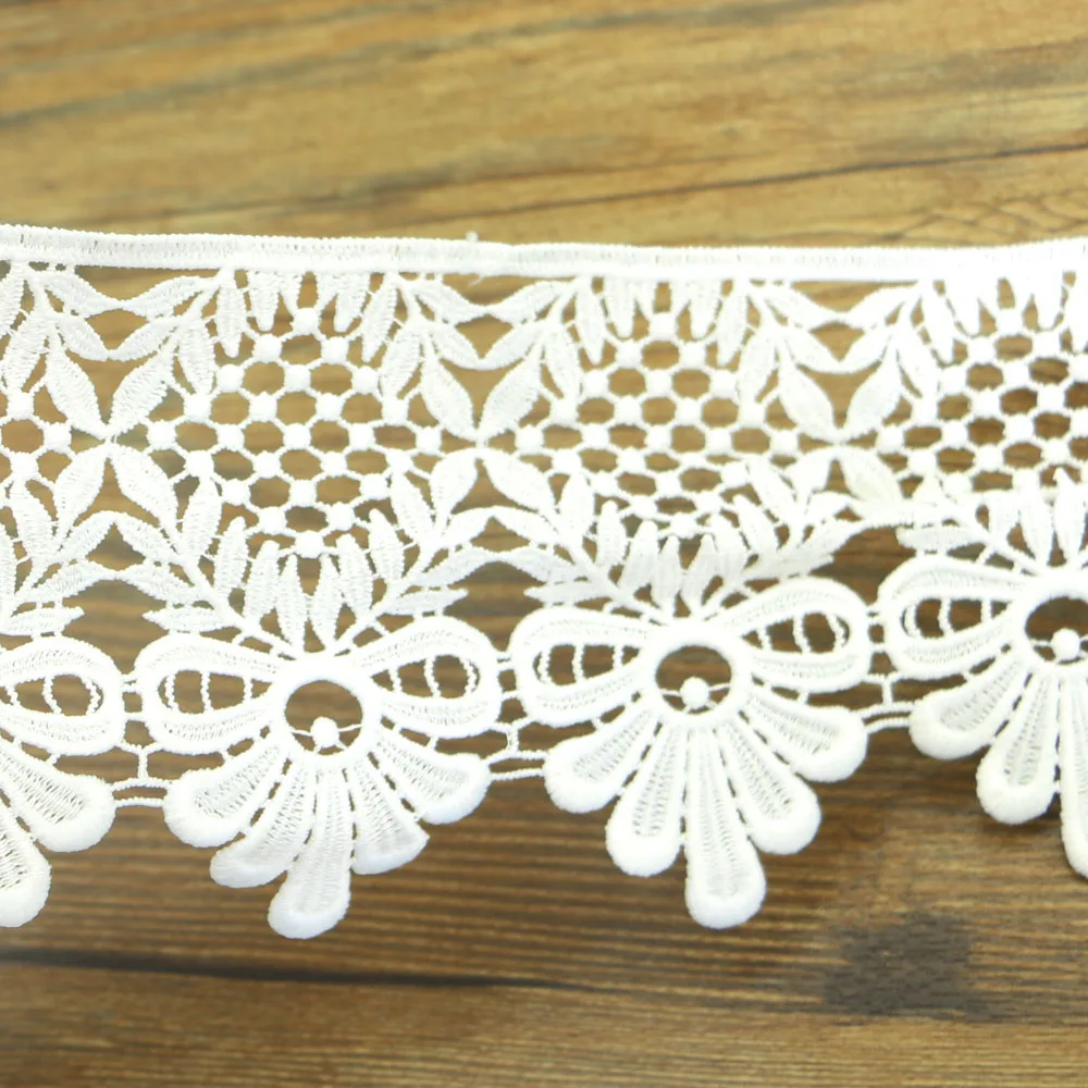 2 yards of white beautiful cotton lace fabric with satin with sewing ...