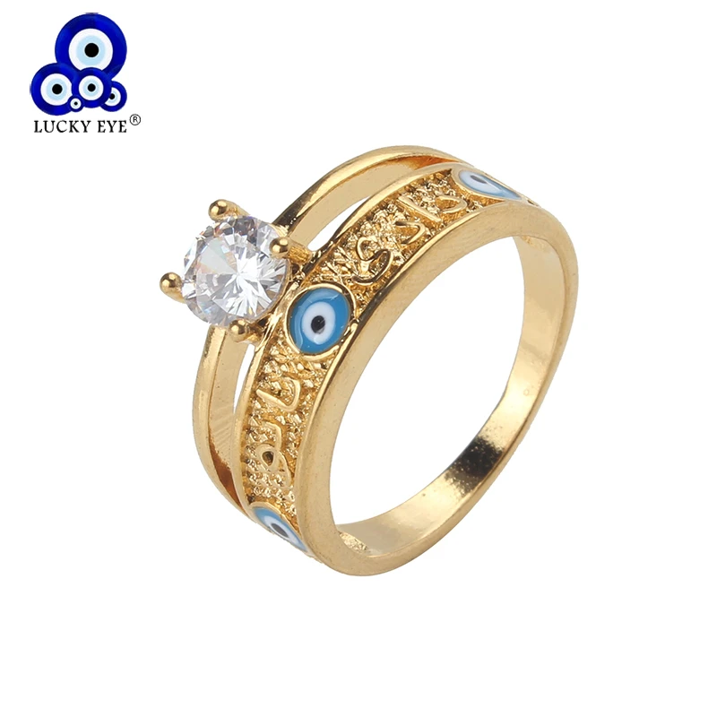 Lucky Eye Gold Color Evil Eye Rings Crystal Luxury Party Ring For Women Men Ring Jewelry Bridal ...