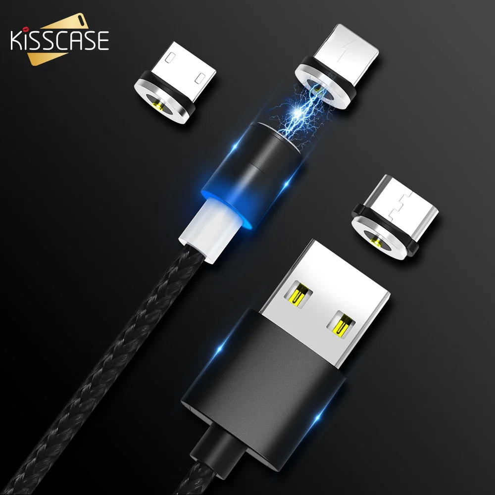 KISSCASE Cable magnético de carga rápida Micro USB tipo C Cable de teléfono para iPhone Samsung ...