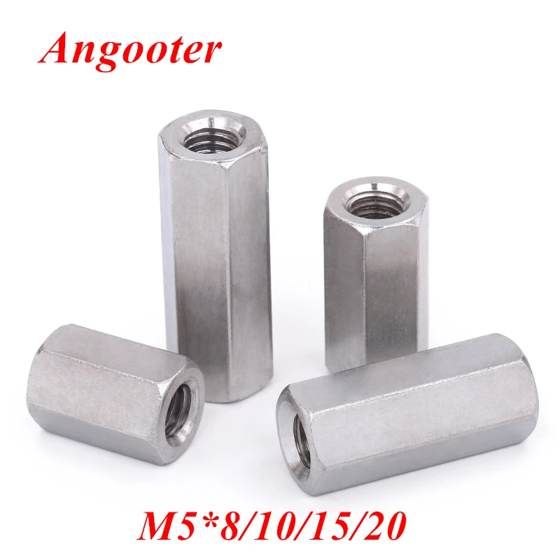 Tuerca de acoplamiento de varilla M5, tuerca hexagonal larga de acero inoxidable 304, rosca de ...