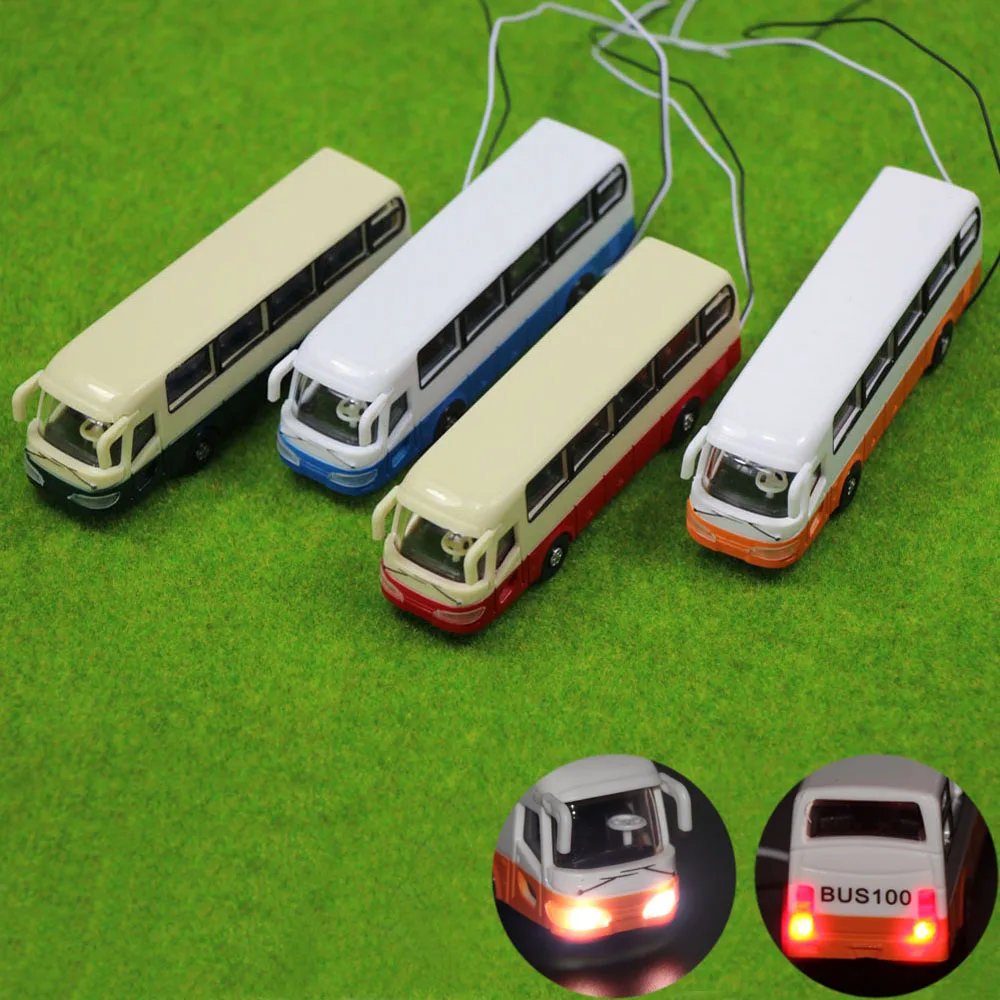 2pcs Model Lighted Buses HO TT scale 1:87 Cars With 12V LED Building ...