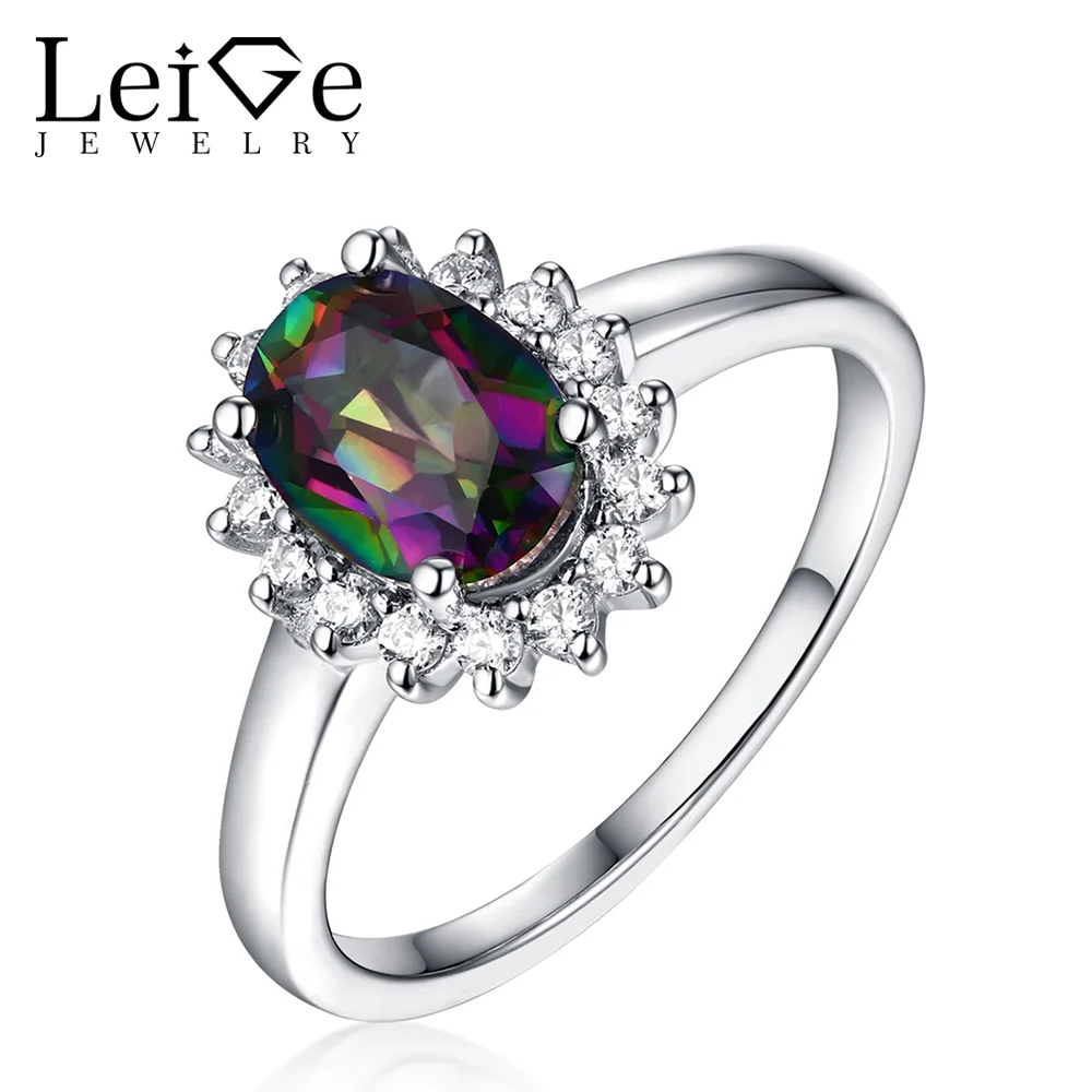 Leige Jewelry Mystic Topaz Ring High Quality Halo Rainbow Gemstone