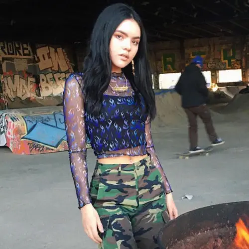 Women T shirt Summer See through Top Sheer Mesh Long Sleeve Blue Flame ...