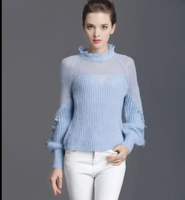 Brand fashion luxury women's high end mesh mohair loose batwing sleeve ...