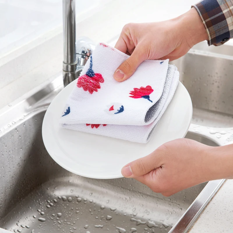 Dish Cloths Microfiber Floral Absorbent Cleaning Towels Kitchen Decor ...