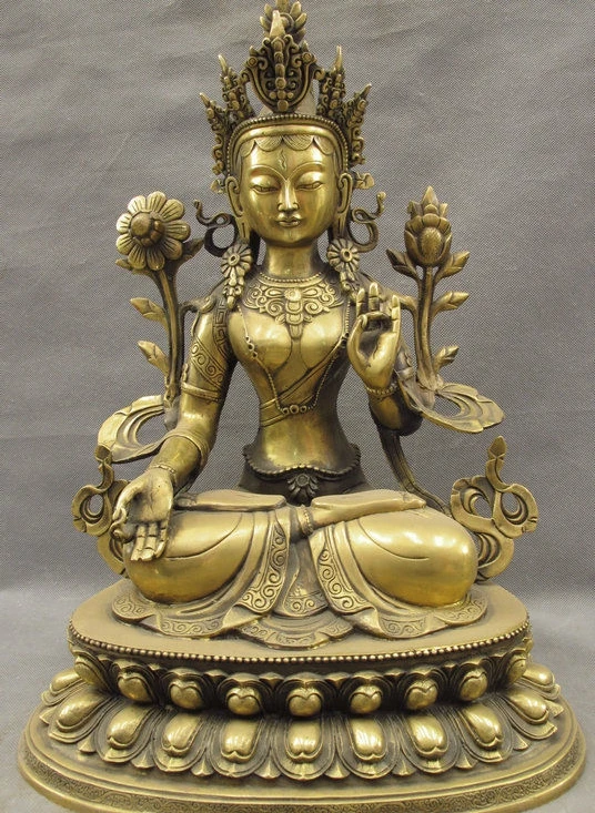 19-Tibet-Bronze-Buddhism-Pray-Bless-Lotus-White-Tara-Buddha-Goddess ...