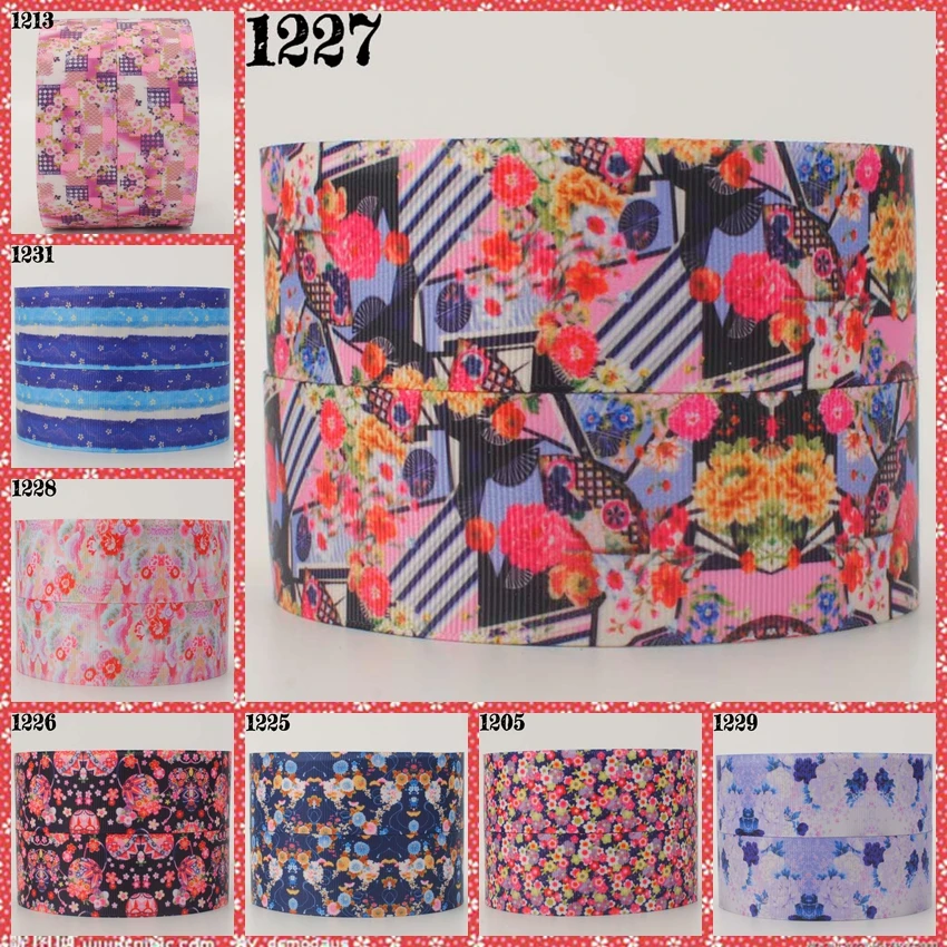 NEW-50-yards-Beautiful-Japanese-flower-ribbon-printed-grosgrain-ribbons ...